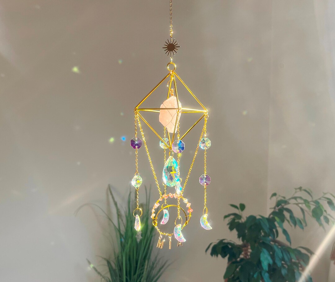 Personalized Rose Quartz Sun Catcher – Crystal Mobile Pendant, Custom ...