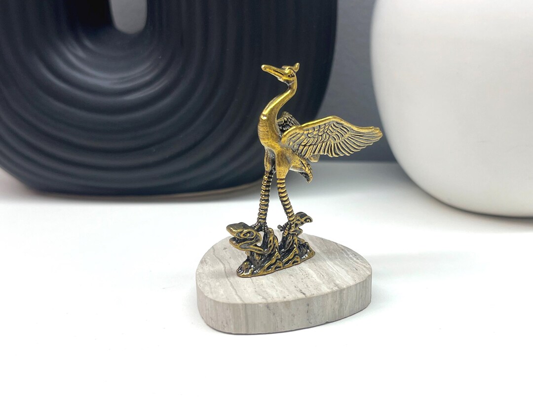 Brass Stork Figurine: Miniature Sculpture on Stone Base - Etsy