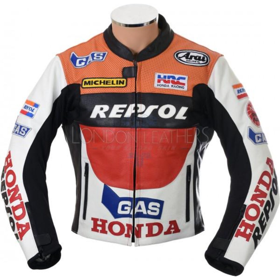 Honda Repsol Gas Replica Leather Biker Armoured Motorcycle Jacket ...