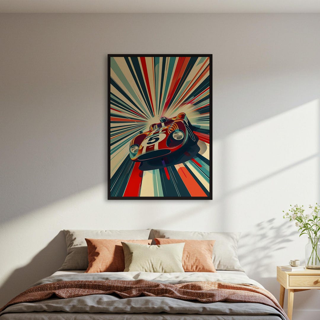 Vintage Race Car Art Print, Retro Racing Poster, Automotive Wall Decor ...