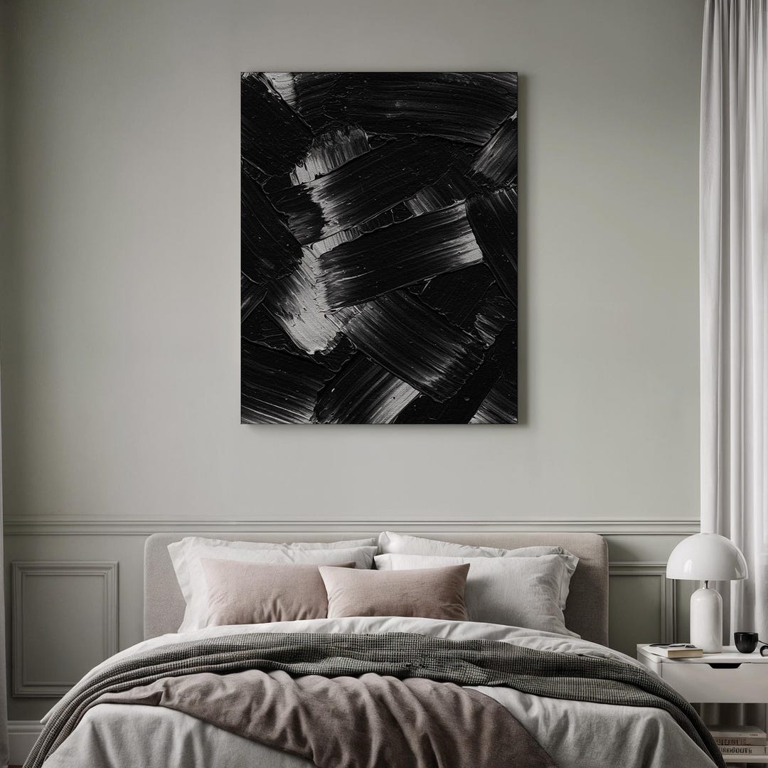 Monochrome Brushstroke Scene, Dark Textured Display, Abstract Canvas ...