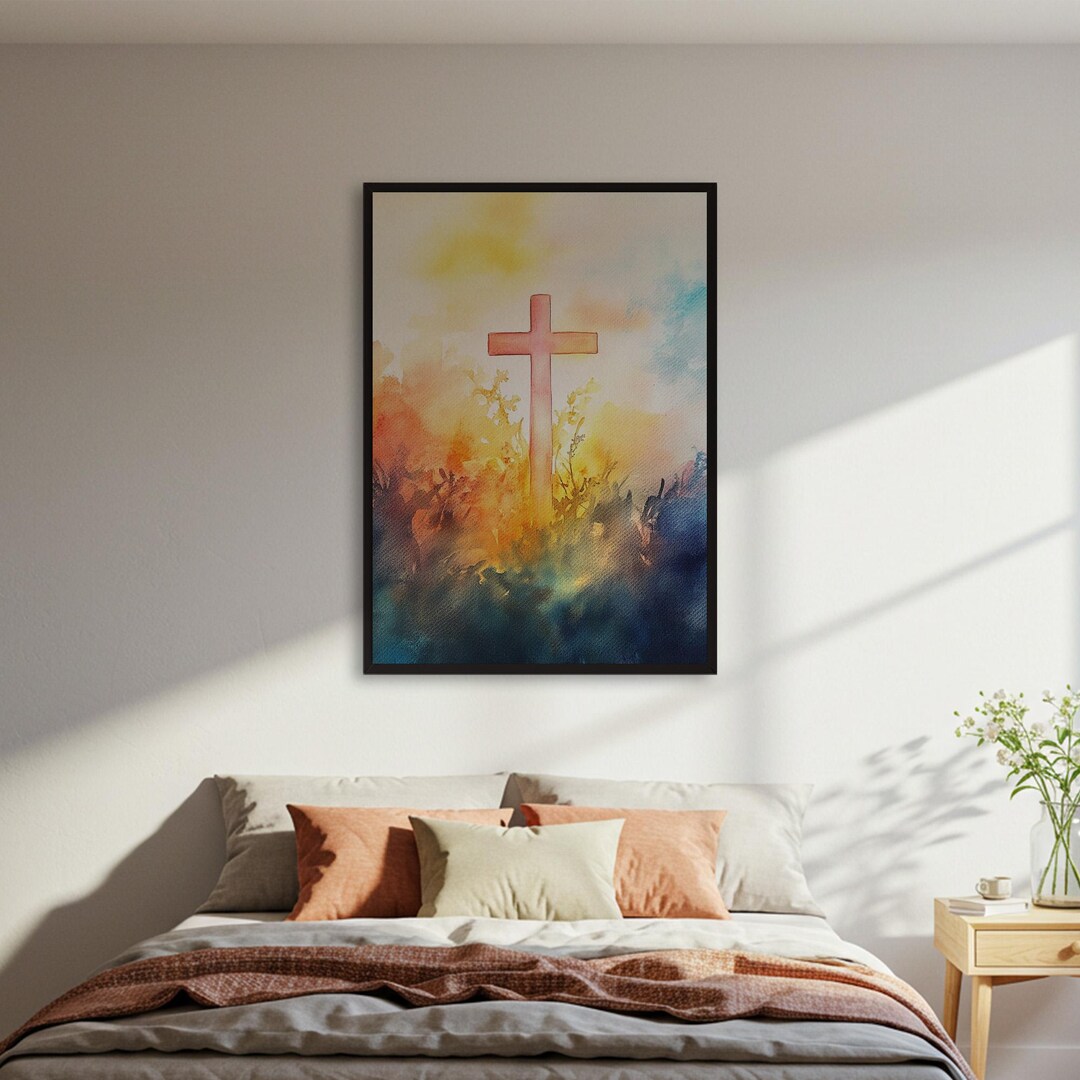 Watercolor Cross Painting Poster, Spiritual Christian Wall Art Print ...
