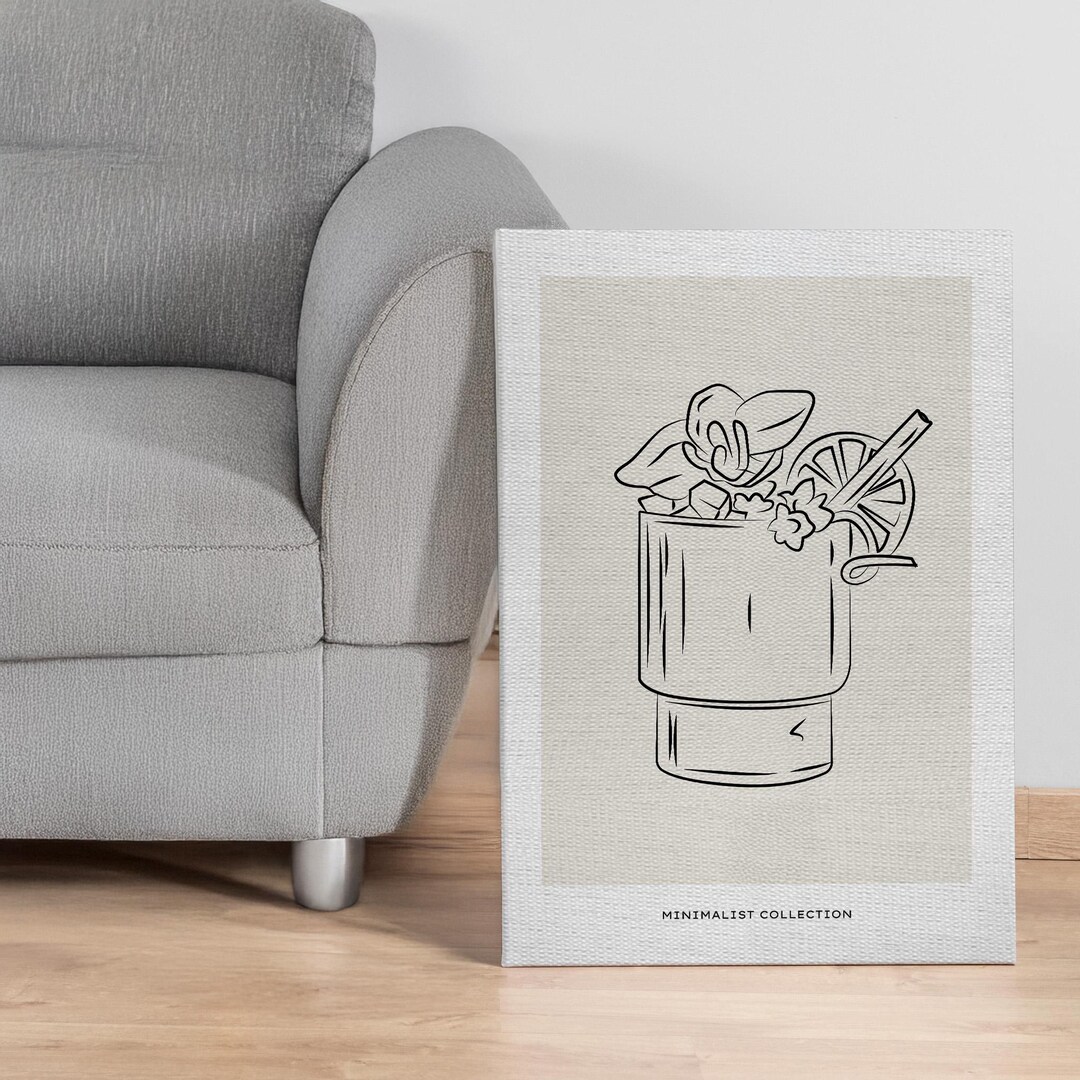 Minimalist Cocktail Line Drawing Canvas, Neutral Kitchen Wall Art With ...