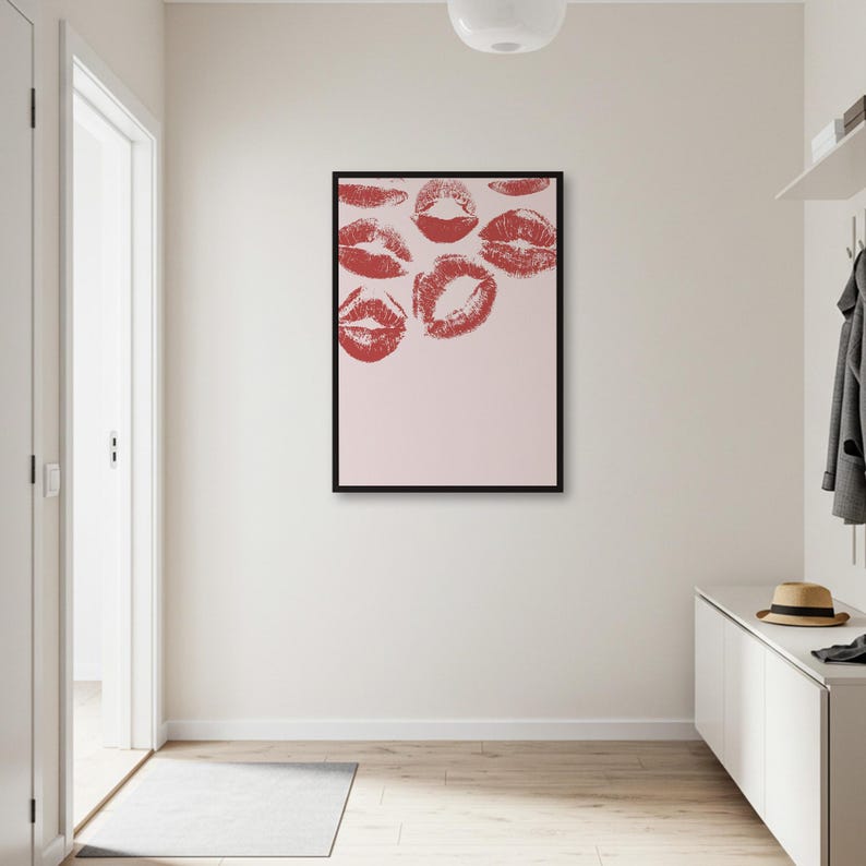 Red Lipstick Kisses Poster, Lips Print Wall Art, Romantic Decor ...