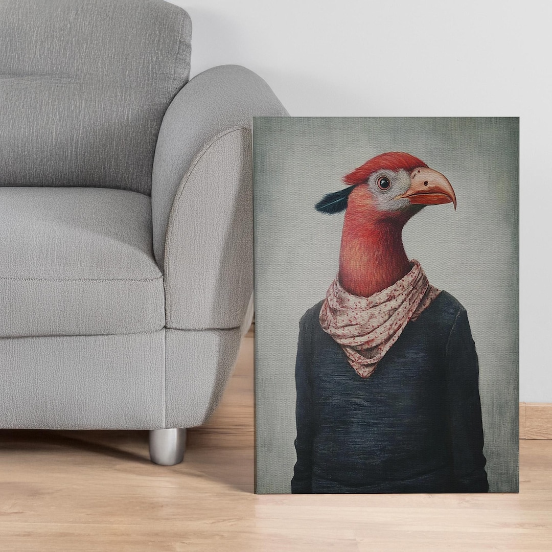 Bird Head Portrait Canvas, Quirky Animal Human Art, Humanoid Bird Wall ...