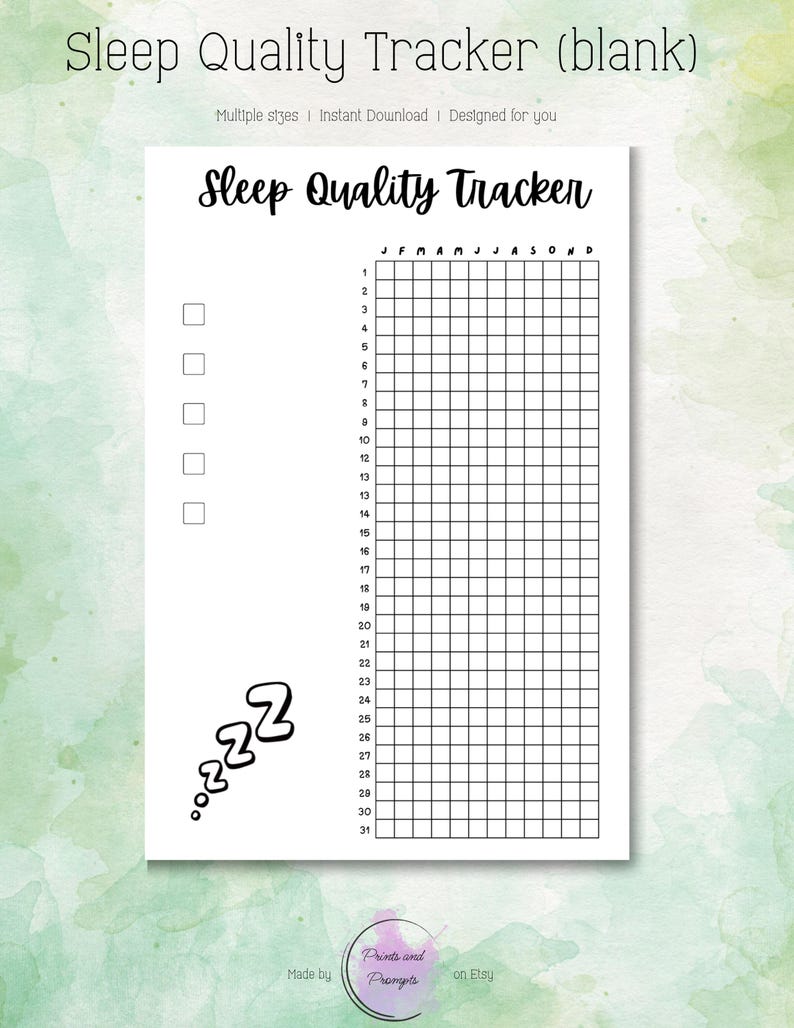 Yearly Sleep Tracker Printable | Daily Sleep Log | Wellness & Health ...