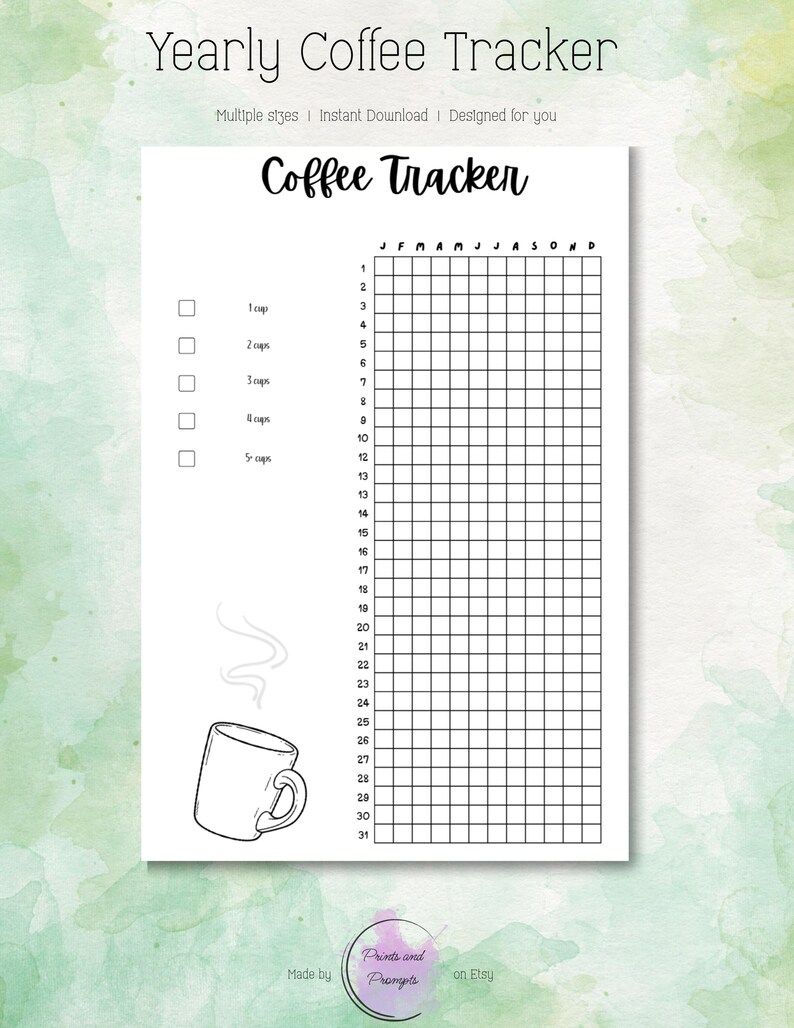 Yearly Coffee Tracker Printable | Coffee Intake Log | Caffeine Habit ...