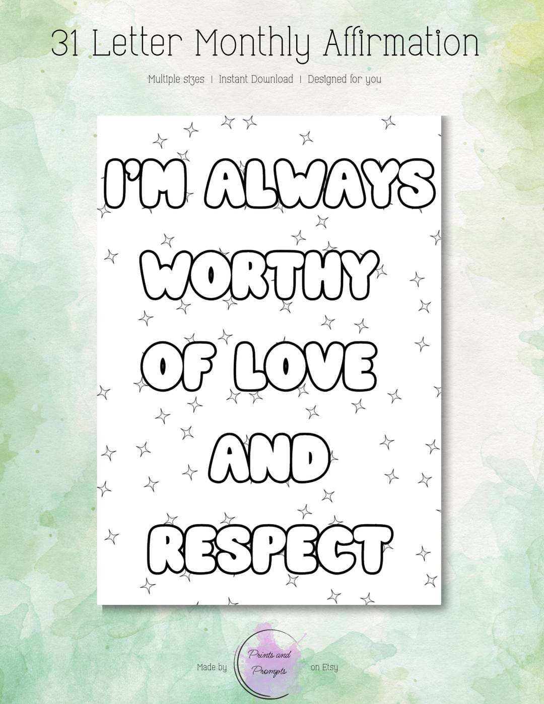 31-letter Affirmation Coloring Pages for Monthly Bullet Journal ...
