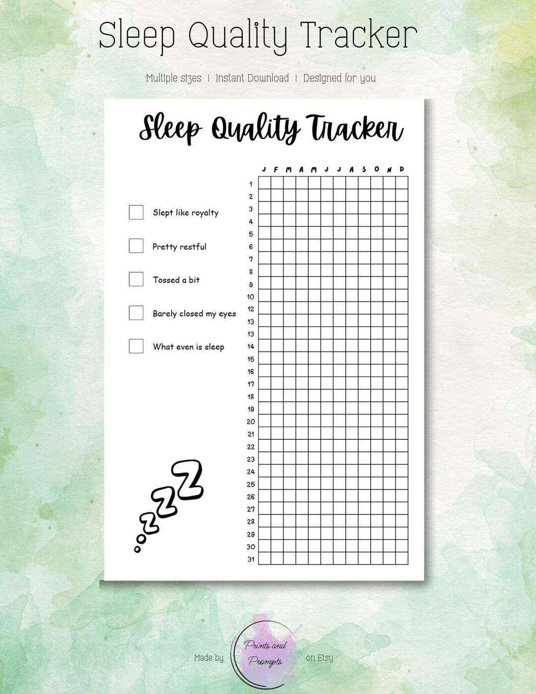 Yearly Sleep Tracker Printable | Daily Sleep Log | Wellness & Health ...