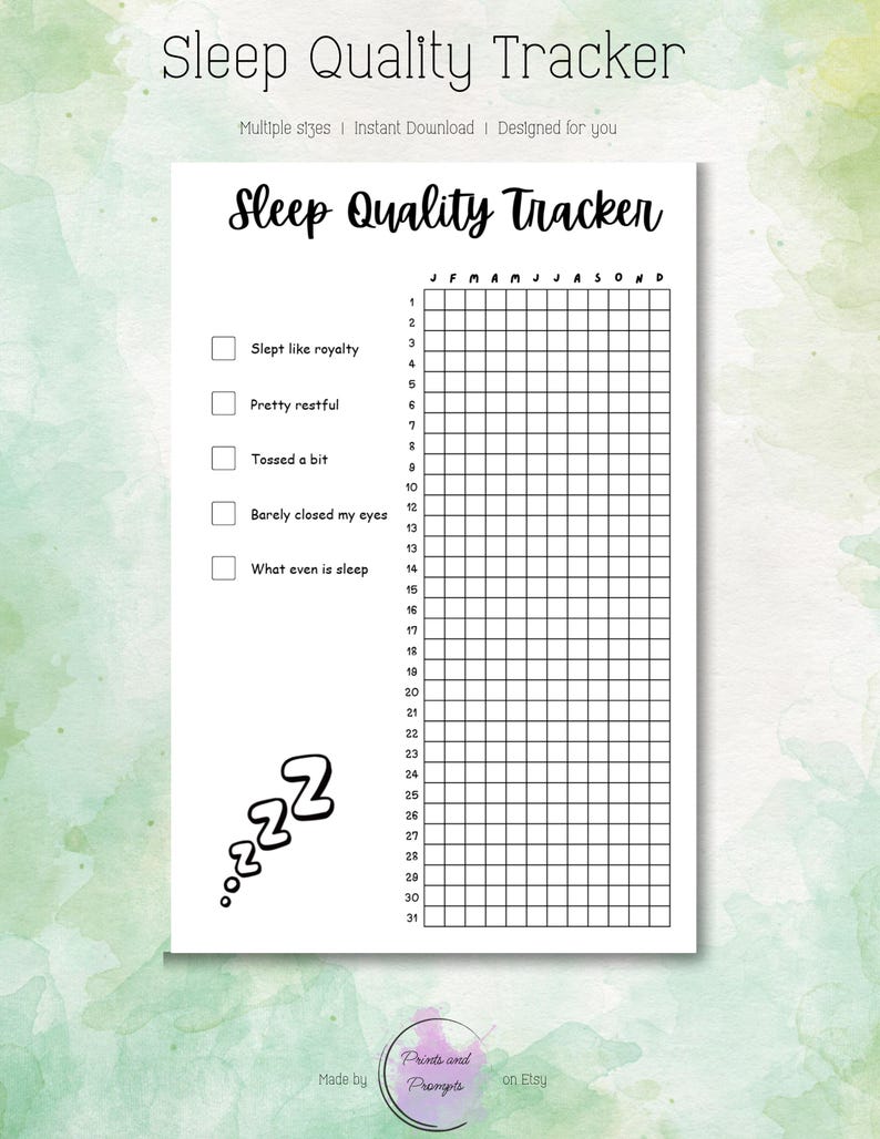 Yearly Sleep Tracker Printable | Daily Sleep Log | Wellness & Health ...