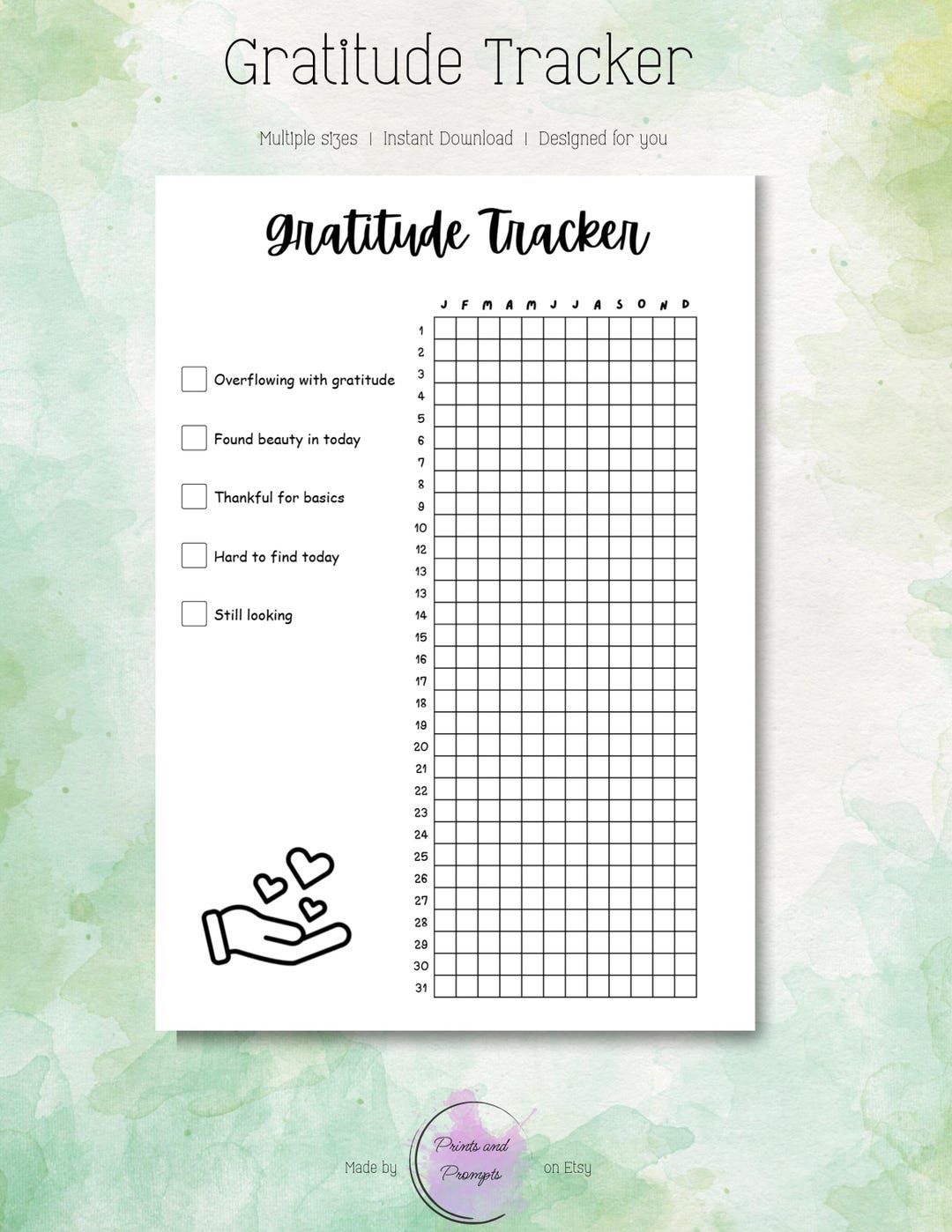 Yearly Gratitude Tracker Printable | Daily Gratitude Log | Mindfulness ...