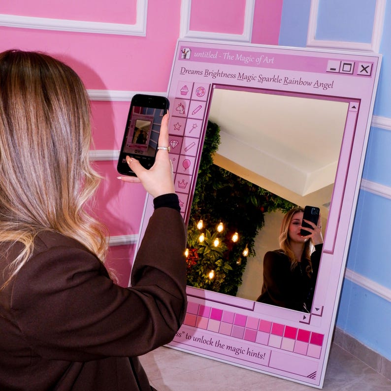 Pink Paint Mirror, Retro Paint Inspired Mirror, Handmade Pixel Mirror ...