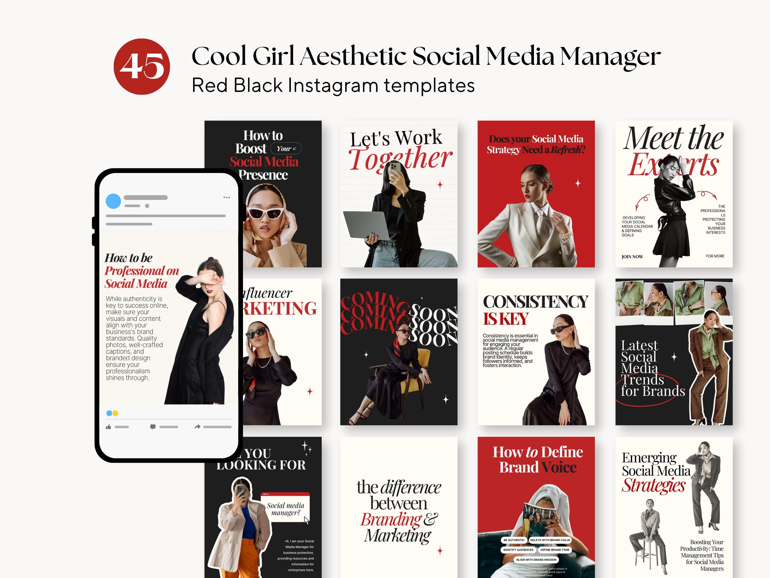 Modern Aesthetic Red Black IG Templates | Luxury Canva Instagram ...