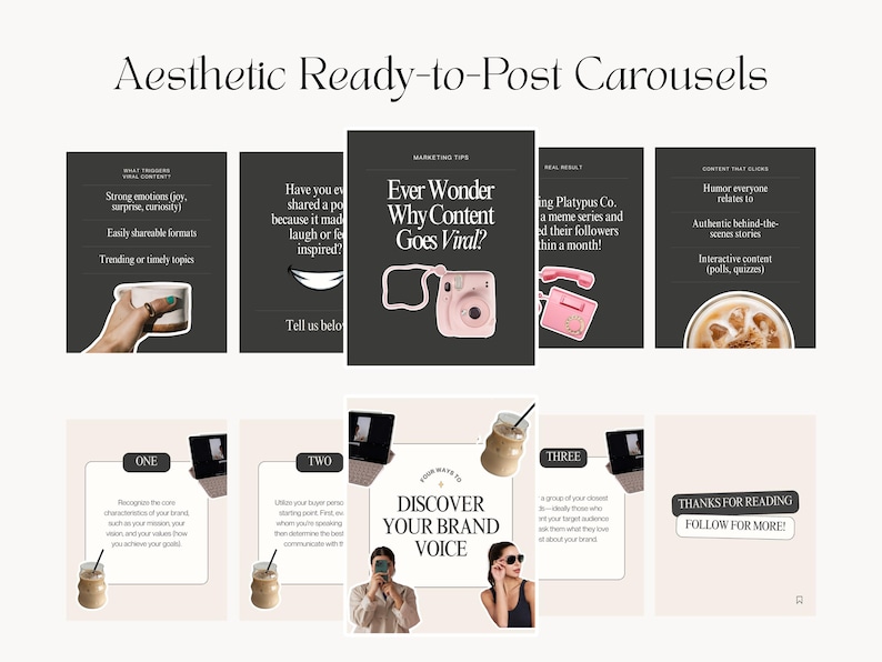 Aesthetic Carousel Templates for SMM Instagram, Minimal Canva Instagram ...