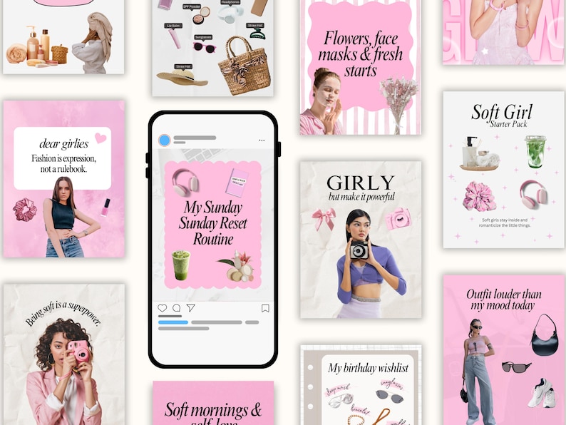 Girly Instagram Templates Pink Aesthetic, Self-care & Wellness Insta ...
