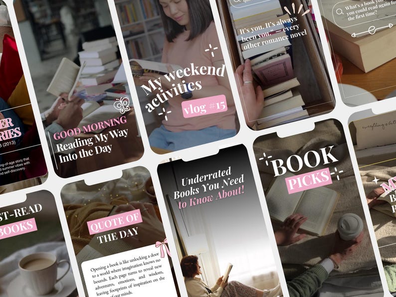 35 Bookstagram Reels, Aesthetic Book Reels for Authors Book Lover Book ...