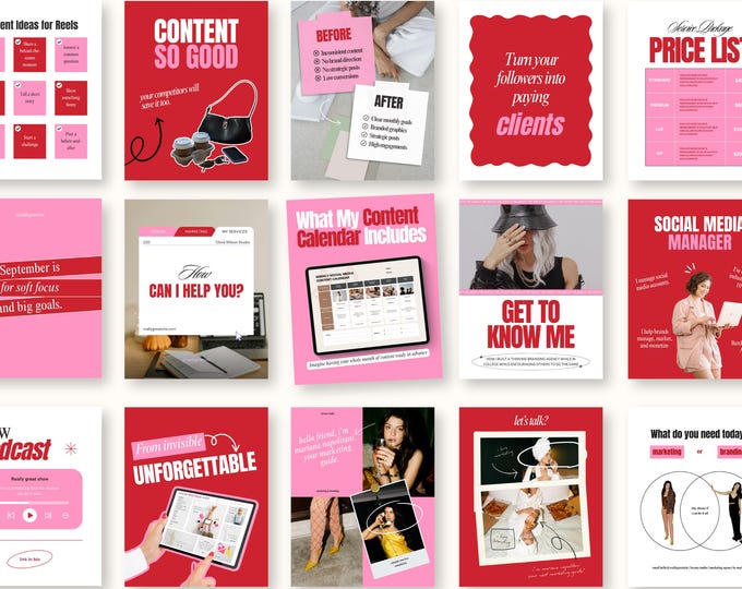 Bold Pink Red Instagram Templates, Vibrant Trendy Social Media Agency ...