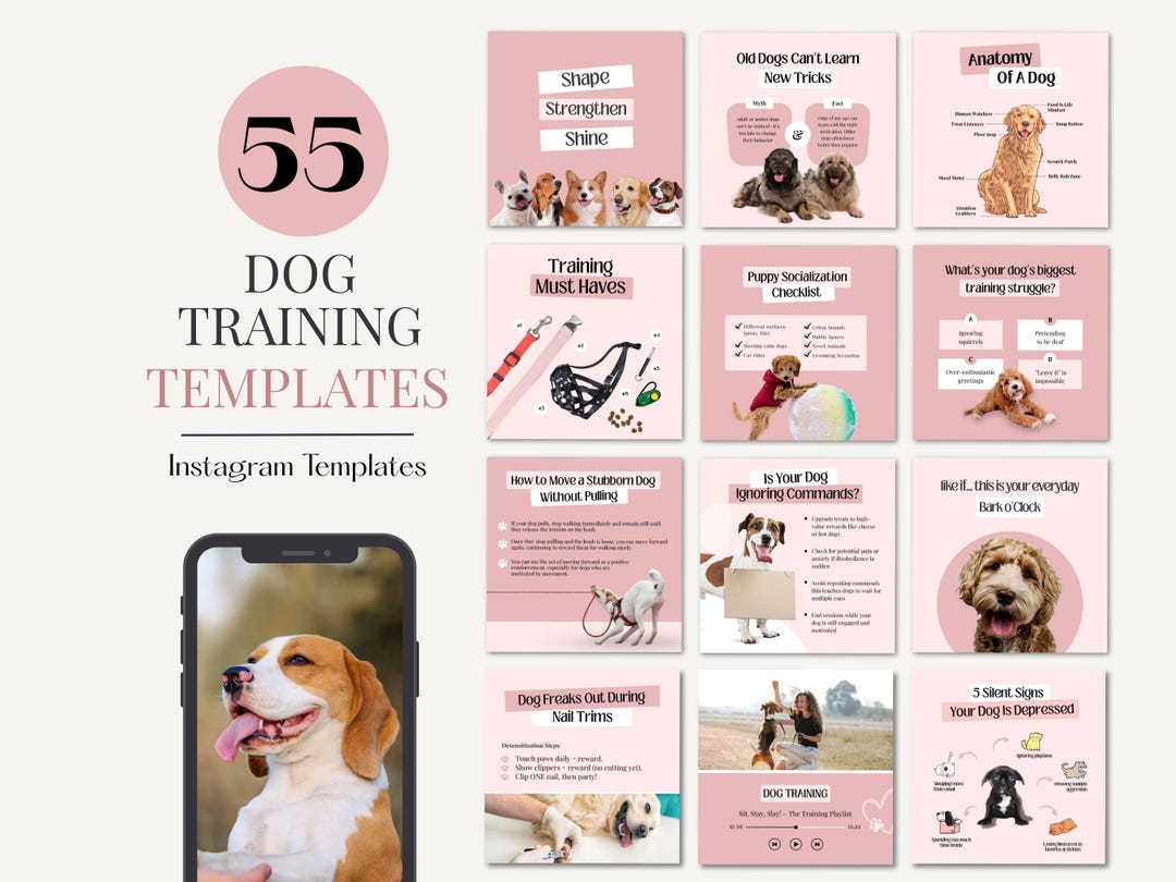 Dog Training Instagram Templates, Canva Editable Posts for Dog Trainers ...
