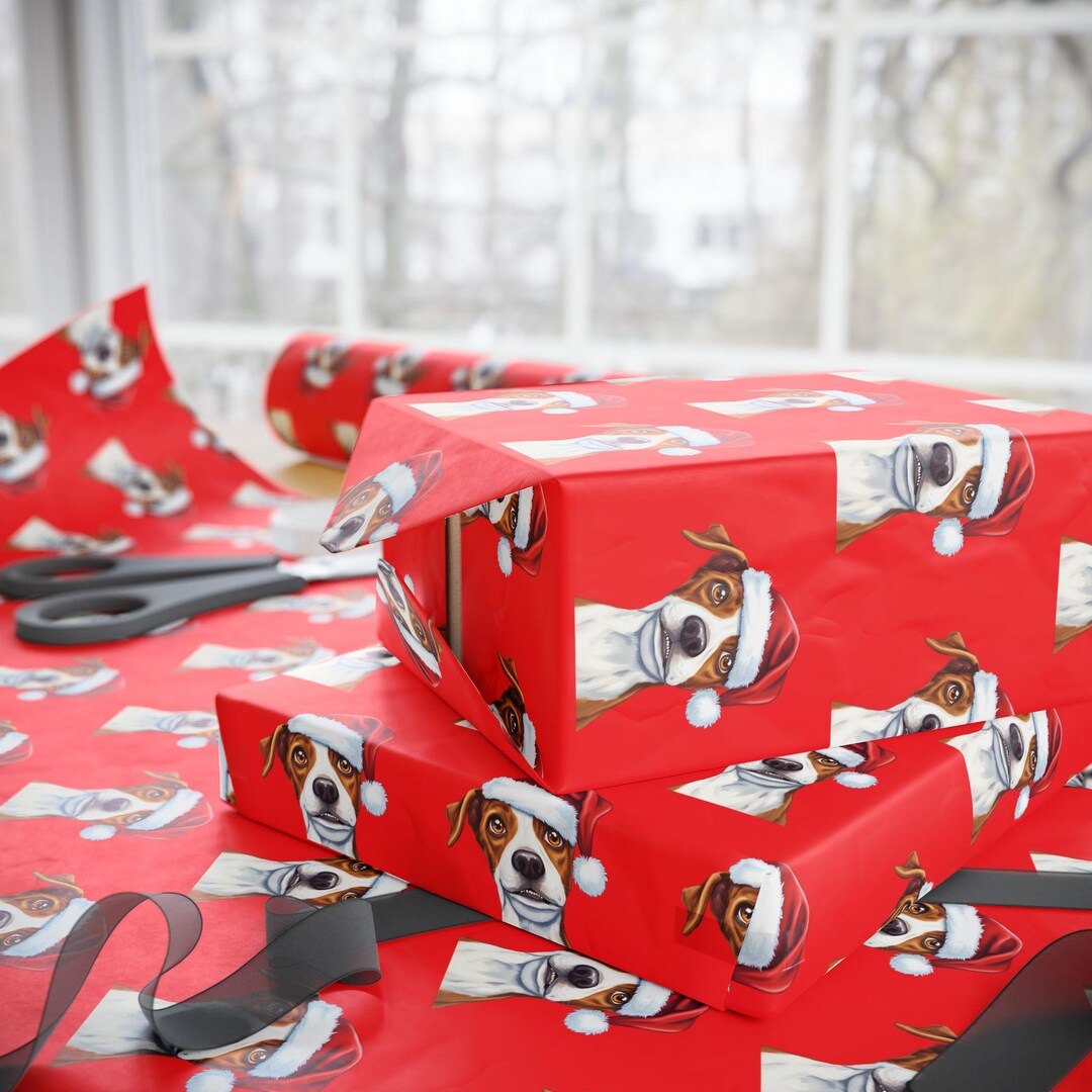 Jack Russell Dog Santa Wrapping Paper | Holiday Pet Pattern Roll - Etsy