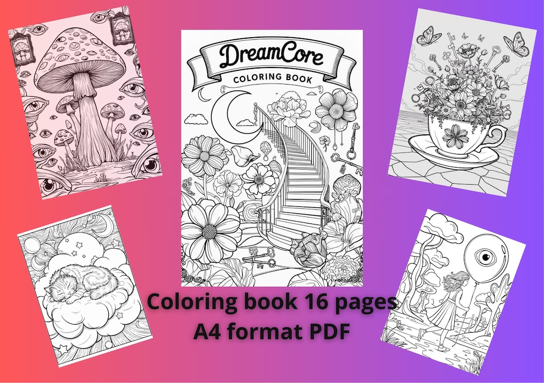 Adult Dreamcore Surreal Coloring Book, 16 Pages, A4 PDF/PNG Format ...
