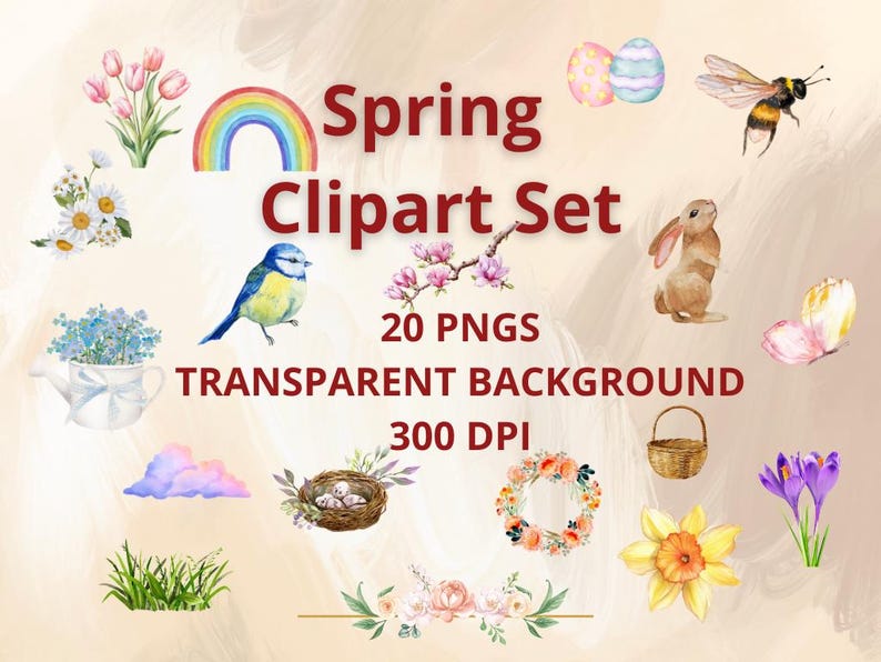 Spring Clipart Set, 20 PNGS, Transparent Background - Etsy