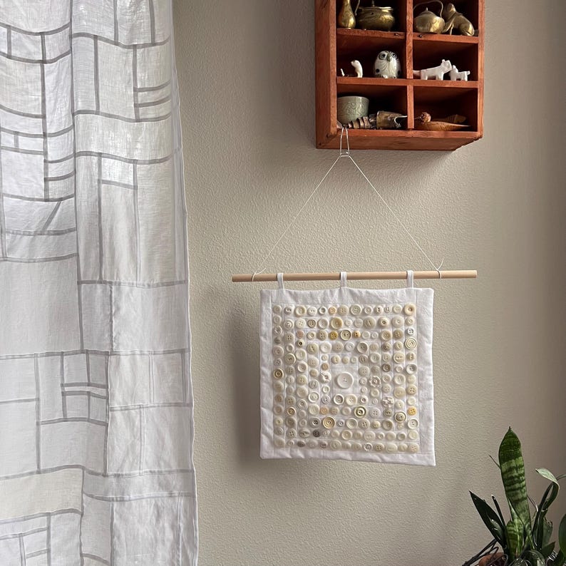 Handmade White Log Cabin Antique Button Collection Quilted Wall Hanging ...
