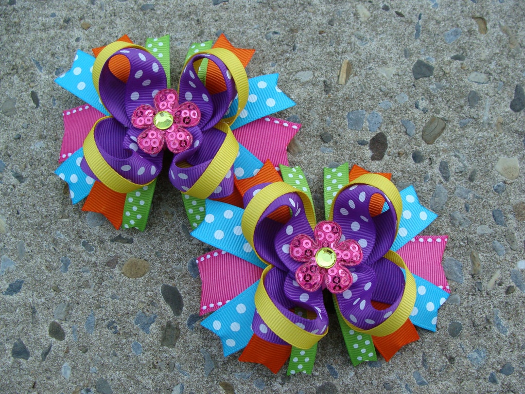 2 Toddler Hair Bows Flower Hair Bows Set Loopy Flower Hair Bows Hair ...