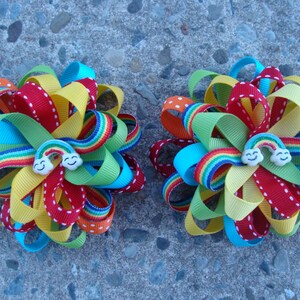 Rainbow Hair Bow Loopy Flower Hair Bow Round Hair Bow - Etsy