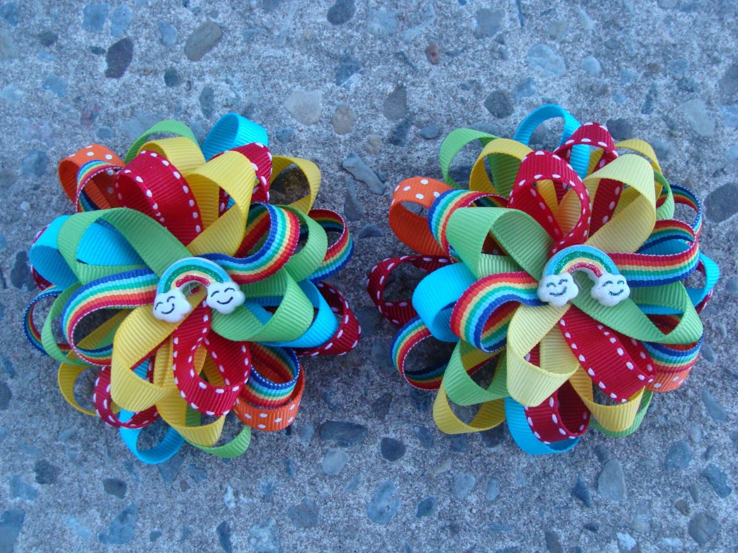 Rainbow Hair Bow Loopy Flower Hair Bow Round Hair Bow - Etsy