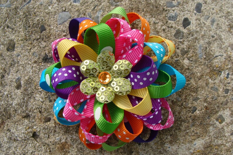 Rainbow Hair Bows Loopy Flower Hair Bow Round Hair Bow Girls - Etsy