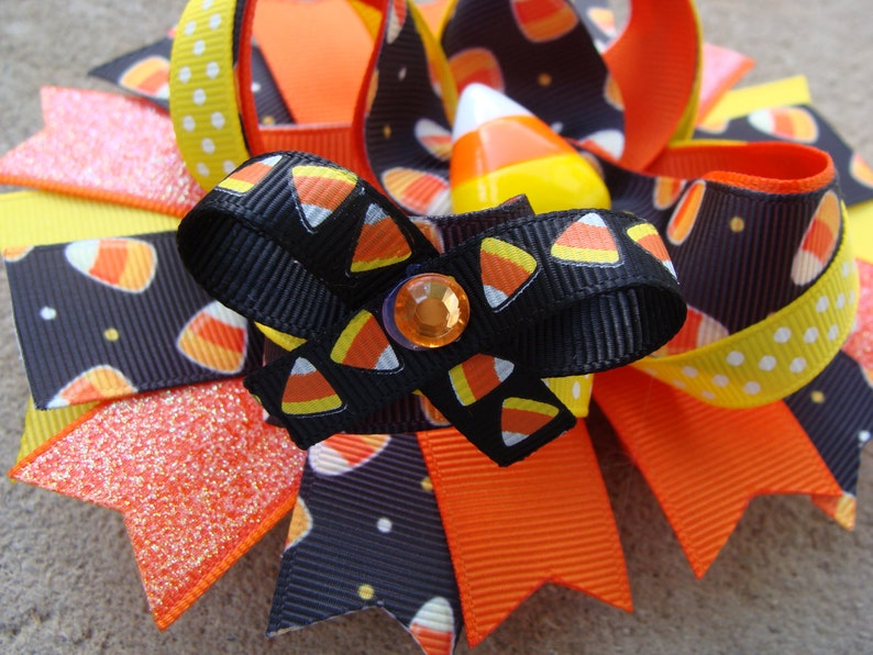 Candy Corn Hair Bow Halloween Hair Bow Boutique Stacked Hair - Etsy