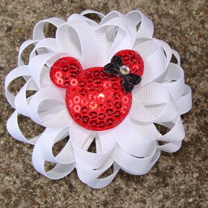 Minnie Mouse Hair Bow Loopy Hair Bow Disney Hairbow White and Red Hair ...