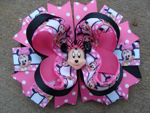 Items similar to Minnie Mouse Hair Bows Large Boutique Hair Bow Pink ...