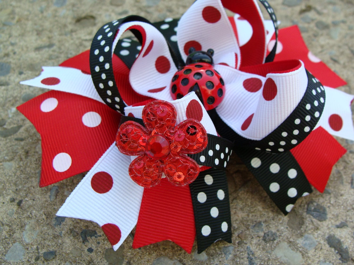 Large Boutique Hair Bow Lady Bug Boutique Stacked Hair Bow - Etsy