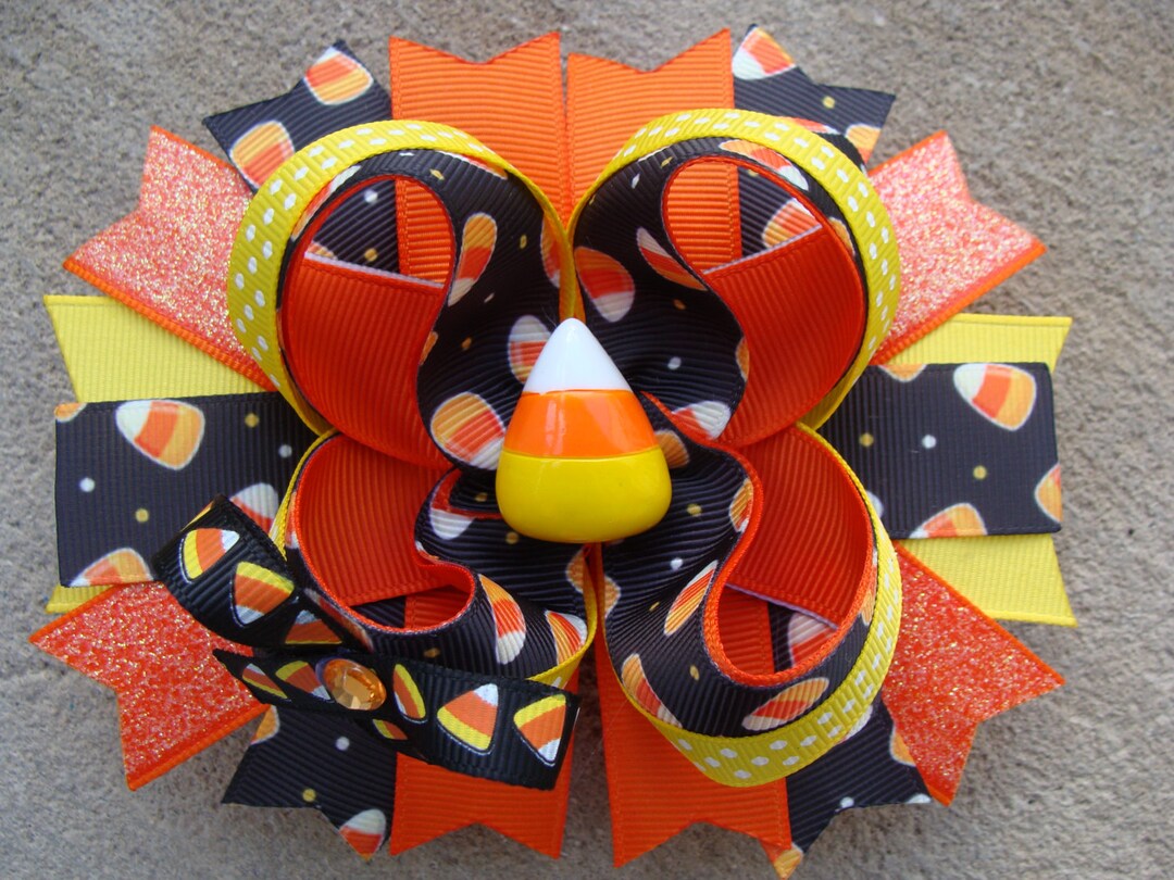 Candy Corn Hair Bow Halloween Hair Bow Boutique Stacked Hair - Etsy