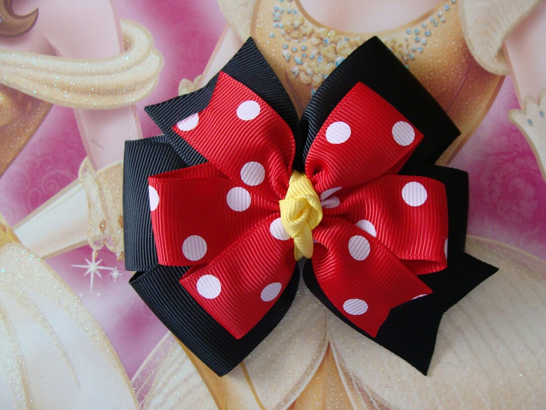 Large Minnie Mouse Hair Bows Red and Black With White Polka Dots Double ...