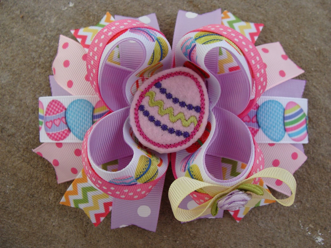 Easter Hair Bow - Large Boutique Bow - Pastel Easter Eggs Hair Bow ...