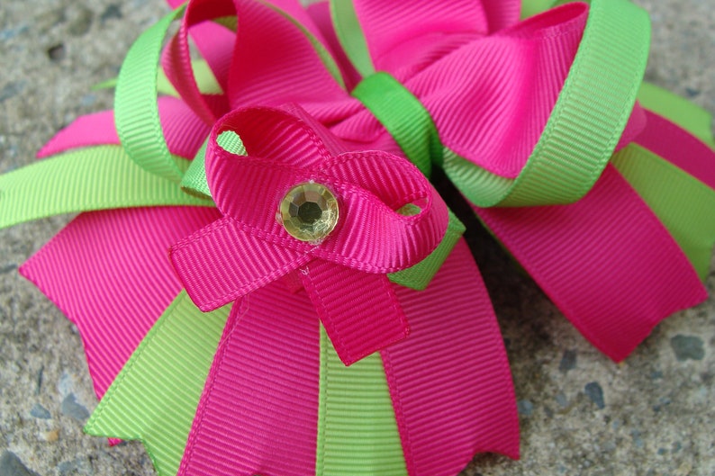 Fuschia and Green Hair Bow Boutique Hair Bow - Large Boutique Hair Bow ...