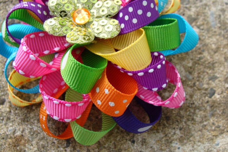Rainbow Hair Bows Loopy Flower Hair Bow Round Hair Bow Girls - Etsy