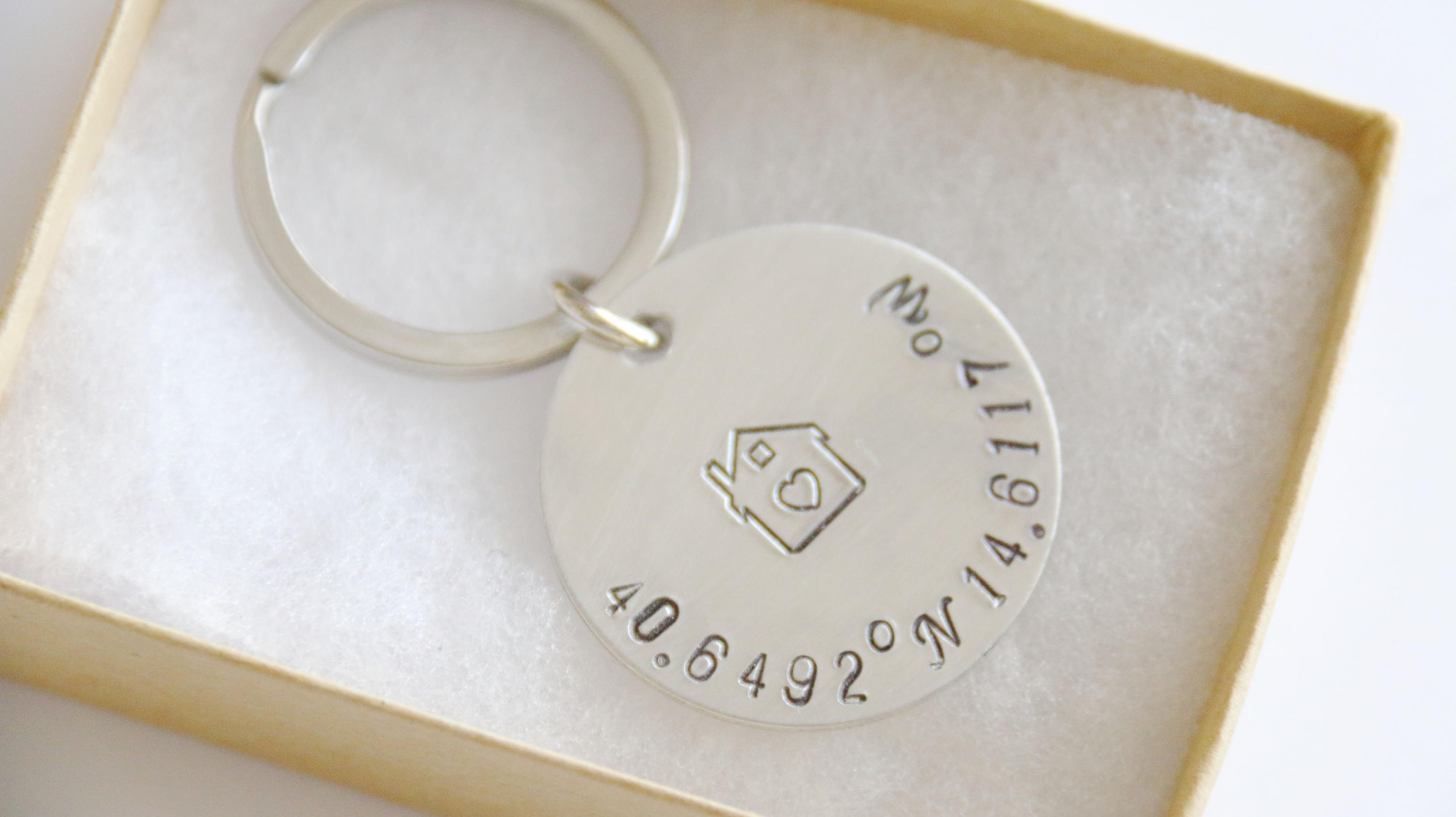 New Home Gift Coordinate Keychain House Keychain First Home | Etsy