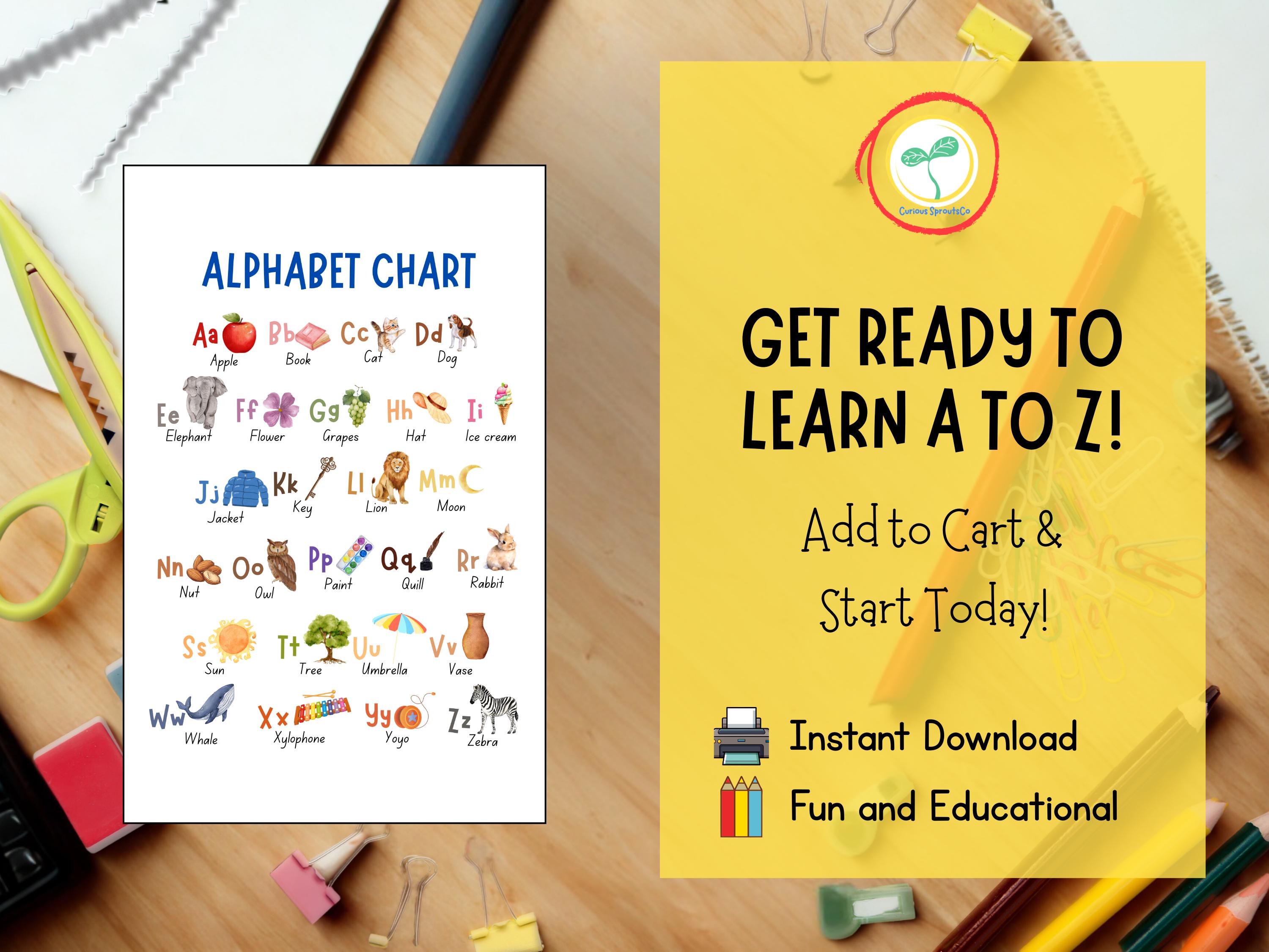 Alphabet Chart for Kids Printable, ABC Poster for Preschool, Uppercase ...