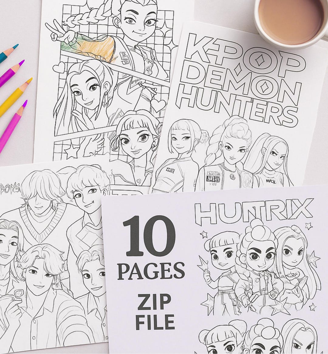 Kpop Demon Hunters Coloring Pages, Anime Style, Kids Birthday (digital ...