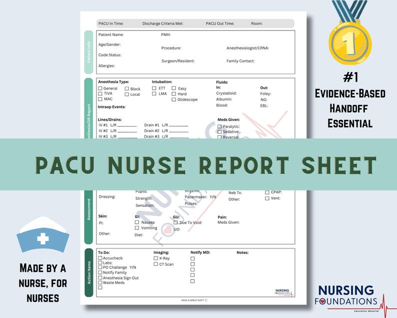 PACU RN Report Sheet: Nurse Brain | Perianesthesia Nursing Notes ...
