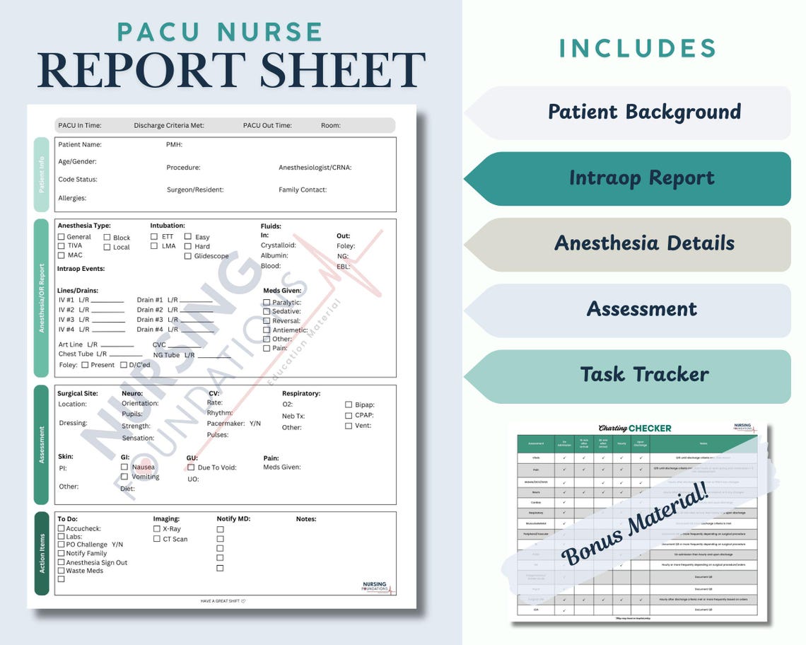 PACU Nurse Report Template: Shift Handoff Brain Sheet (printable PDF) - Etsy