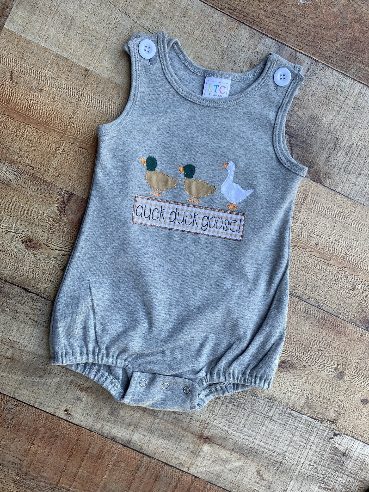Boys Monogrammed Duck Duck Goose Unisex Bubble Romper Bodysuit Baby ...