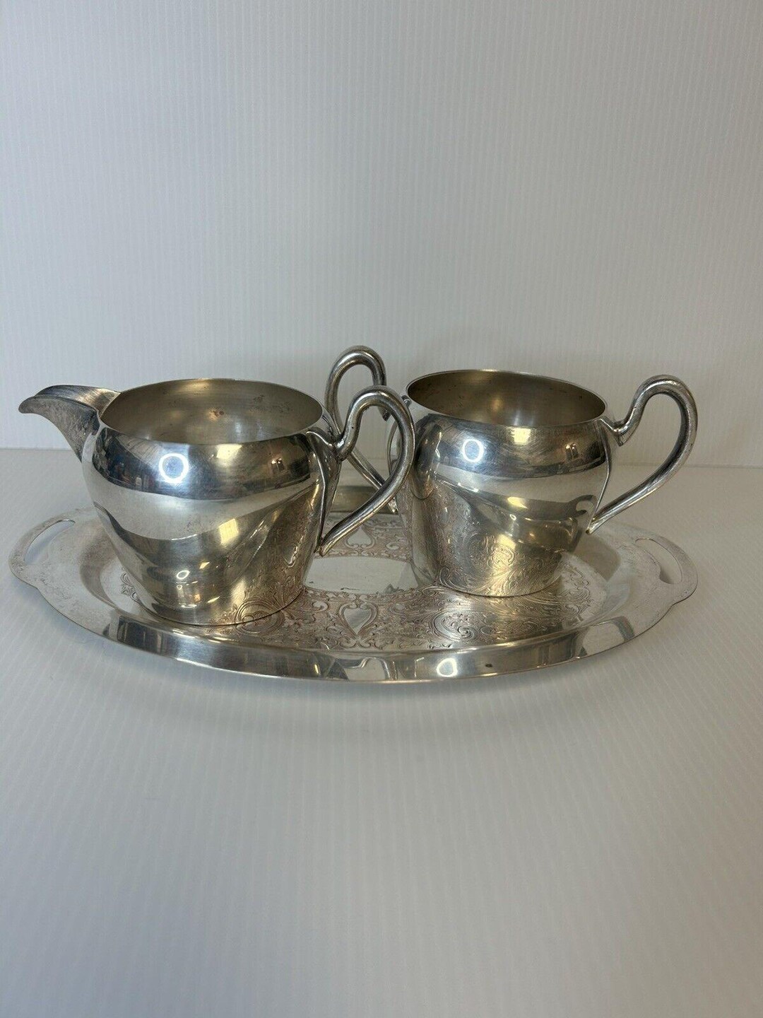 VINTAGE 3 PC Sioverplate Cream and Sugar With Decorative Tray ~ Gotham ...