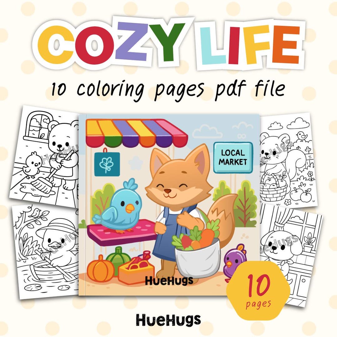 Cozy Kawaii Animal Coloring Pages, Farm & Nature Printable Set - Etsy