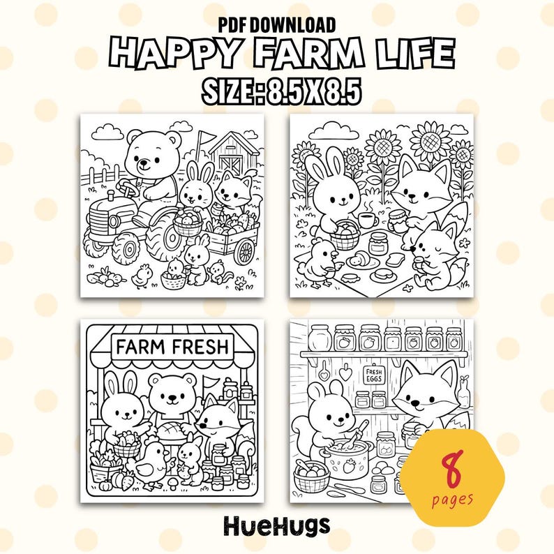 Farm Life Coloring Pages for Kids – Bunny, Fox & Animal Printable, 8 ...