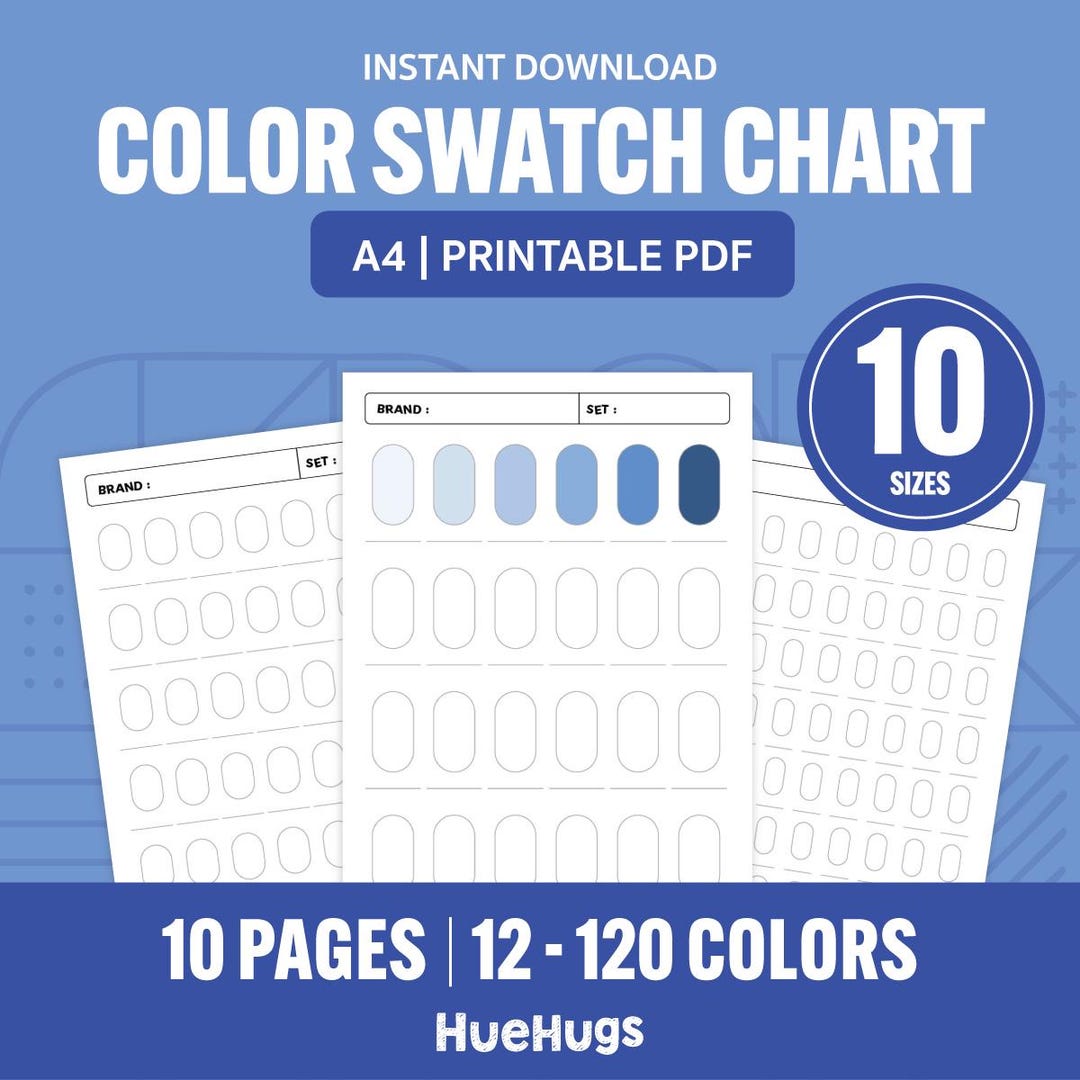 Color Swatch Chart Printable: Palette Organizer for Markers, Paints (A4 ...
