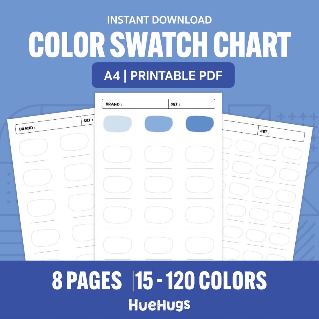 Printable Color Swatch Chart | A4 PDF for Markers & Paints (15–120 ...